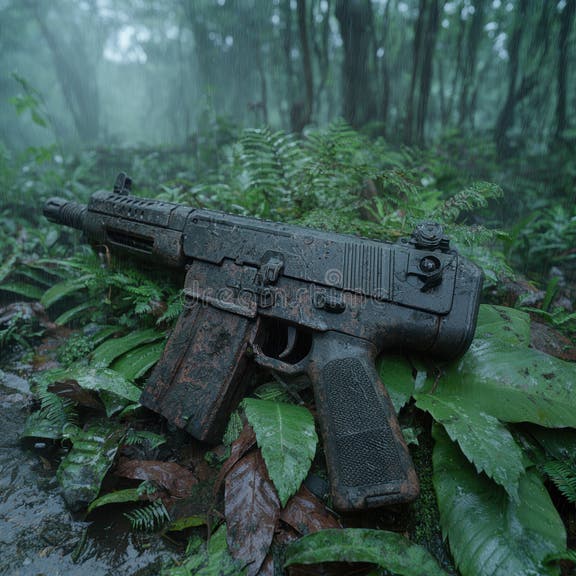 Rusty Assault Rifle Left in a Jungle Stock Illustration - Illustration ...