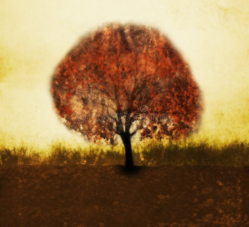 Rusty autumn tree stock illustration. Illustration of ground - 157261117
