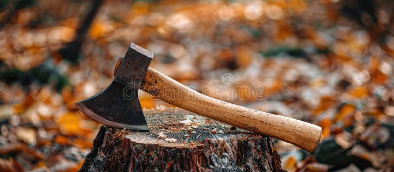 Rusty Axe Embedded in Tree Stump Stock Image - Image of rugged, wooden ...