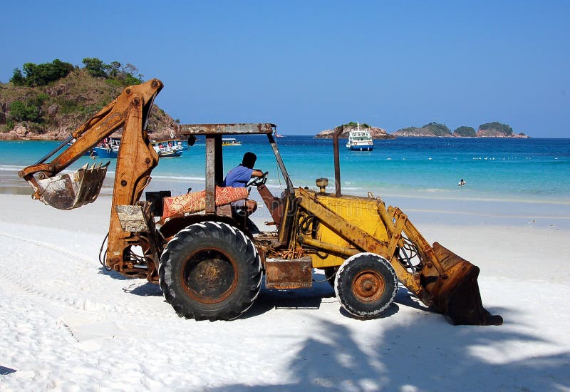 Rusty Back Hoe on White Sand Beach Stock Image - Image of relax, post ...