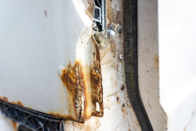 Rusted white minivan stock photo. Image of detail, crack - 258661586
