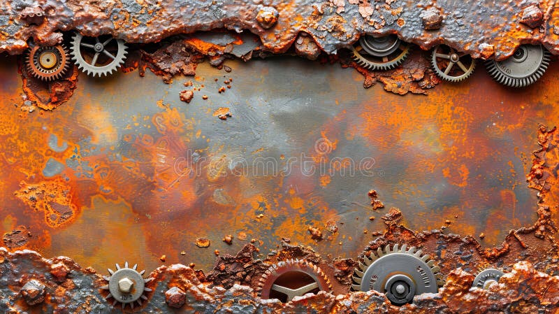 Rusty Background with Gears and Mechanical Elements on Weathered ...