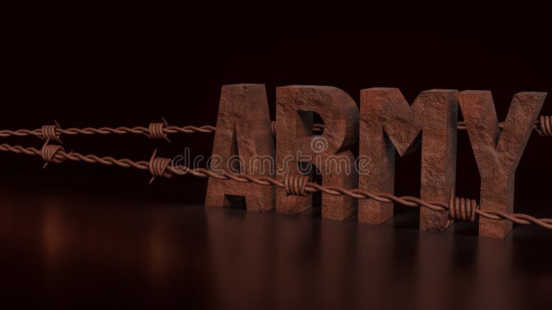 The Rusty Barbed Wire and Army Text Image 3d Rendering Stock ...