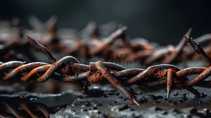 Rusty Barbed Wire on a Concrete Wall, Prison, Generative AI Stock ...