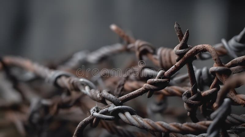 Rusty Barbed Wire on a Concrete Wall, Prison, Generative AI Stock ...