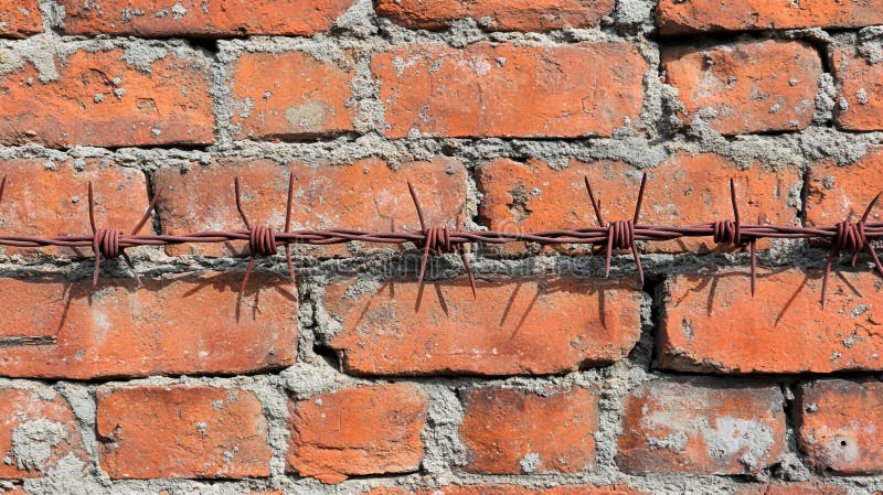 Rusty Barbed Wire Fence on Old Brick Wall Stock Illustration ...
