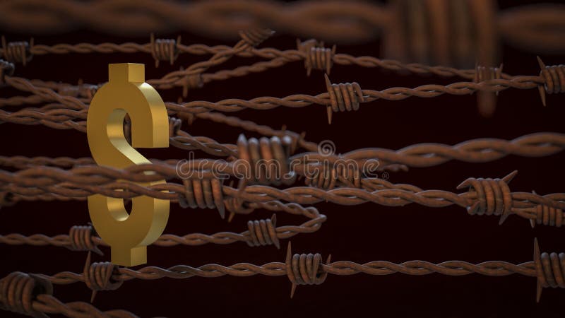 The Rusty Barbed Wire and Gold Dollar for Business Concept 3d Rendering ...