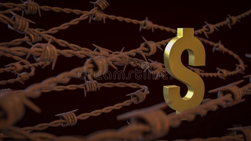 The Rusty Barbed Wire and Gold Dollar for Business Concept 3d Rendering ...