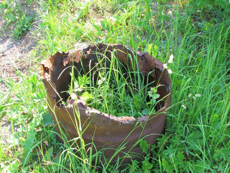 A Rusty Barrel is Standing in the Green Grass. Stock Photo - Image of ...