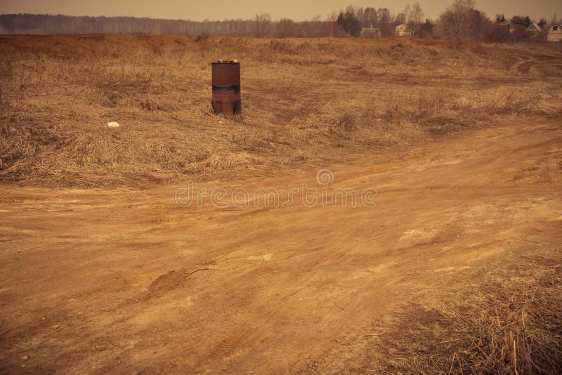 Rusty Barrel on Field stock image. Image of ecology, industry - 97006433
