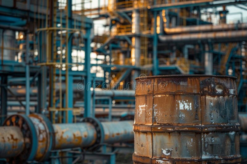 Rusty Barrel in Industrial Setting Stock Illustration - Illustration of ...