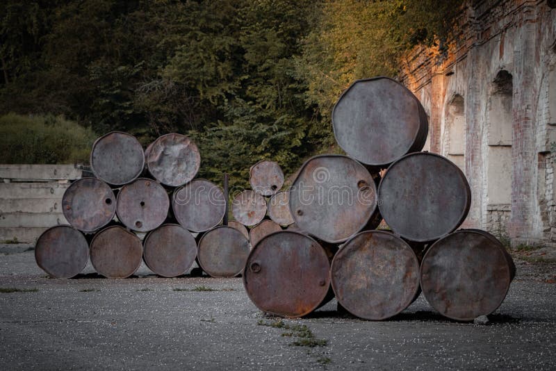 Rusty Barrel Stacked on Top of Each Other Stock Photo - Image of ...