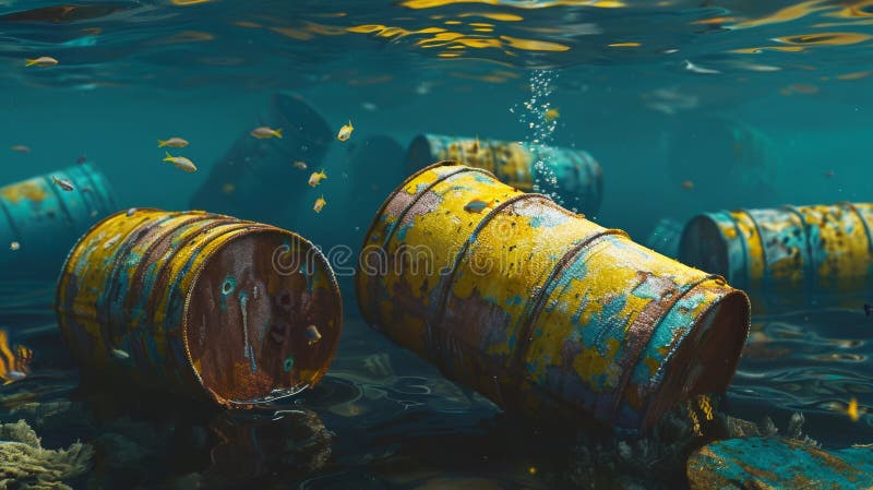 Rusty Barrels Underwater Causing Pollution in the Ocean, Environmental ...