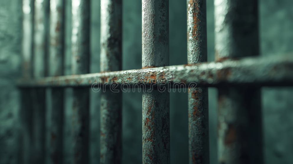 Rusty Bars in an Abandoned Prison Cell Stock Illustration ...