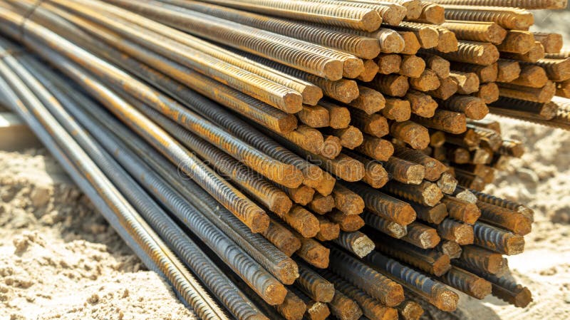 Rusty Bars of Iron Rebar Tied in a Bundle Stock Photo - Image of ...