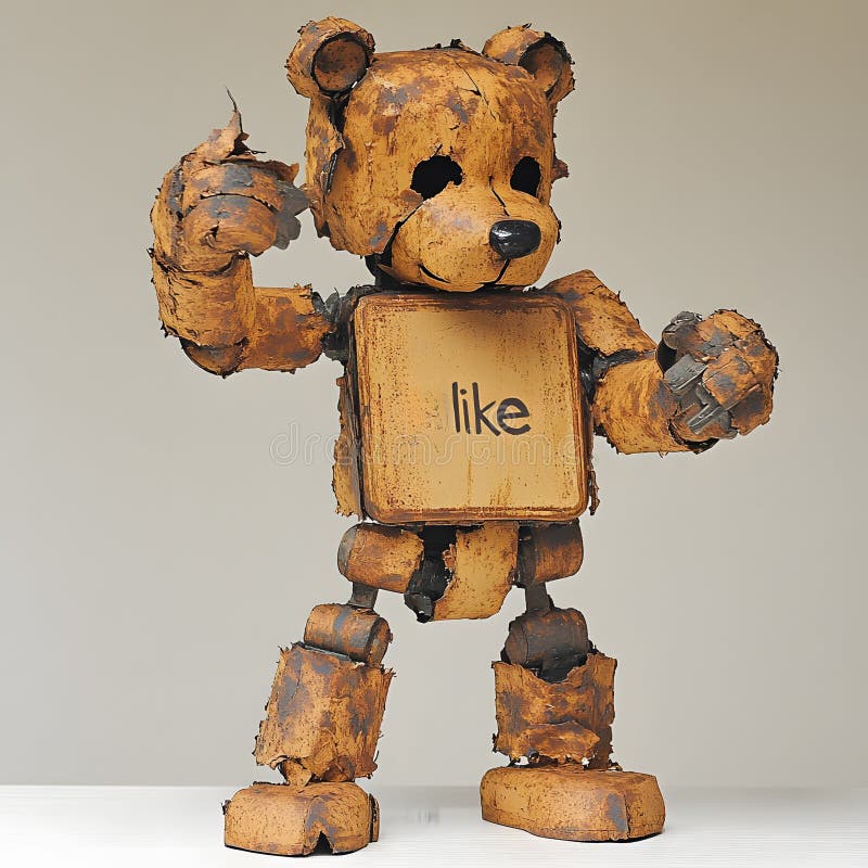 Rusty Bear Sculpture with a Like Button Stock Illustration ...