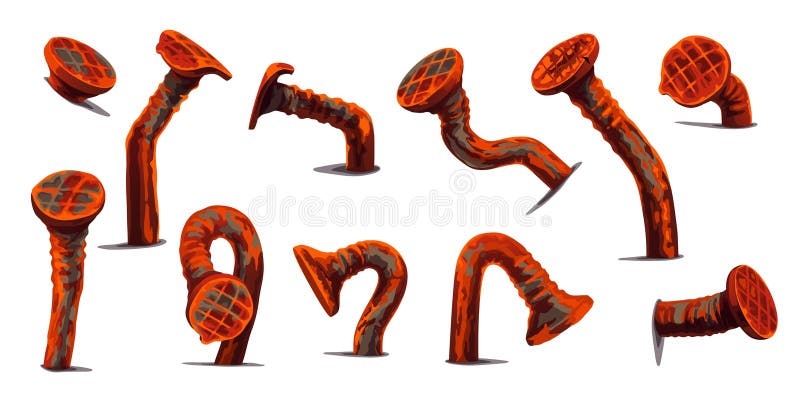 Rusty Bent Wall Nails and Hobnails Vector Set Stock Vector ...