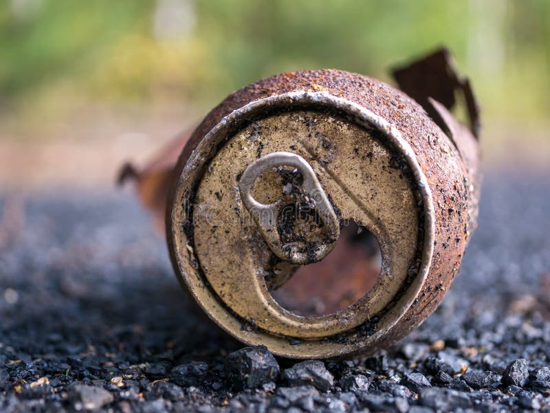 Rusty Beverage Can Lying on the Ground, Close Up Shot Stock Photo ...