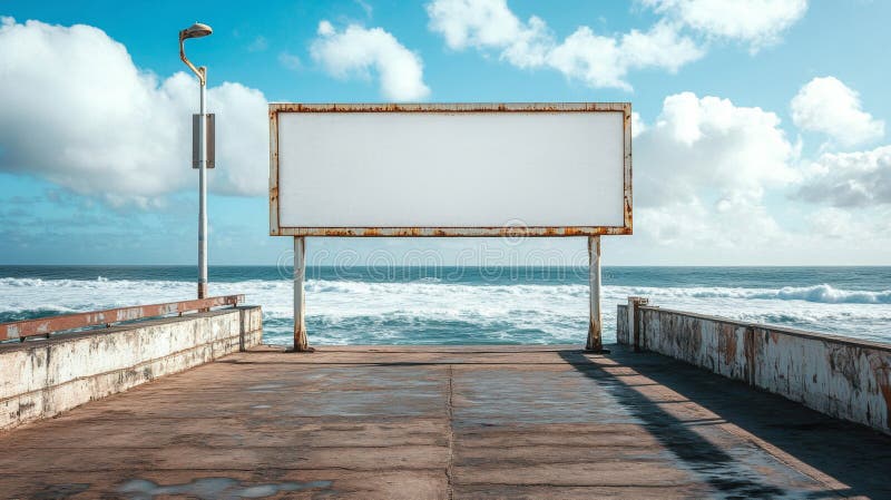 Rusty Billboard Framing a View of the Ocean Stock Illustration ...