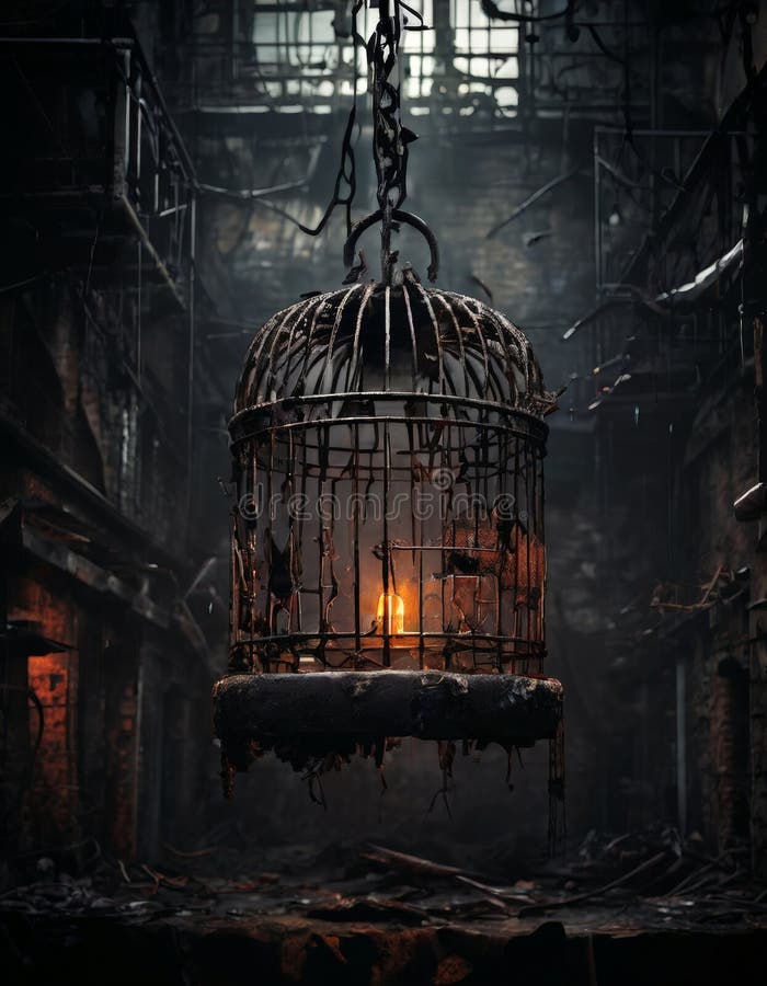 Rusty Birdcage with Candle in Abandoned Building Stock Image - Image of ...