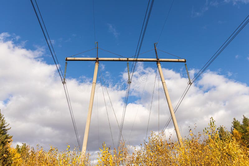 Rusty Power Line is on the Blue Sky with White Clouds Background Stock ...
