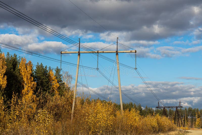 Rusty Power Line is on the Blue Sky with White Clouds Background Stock ...