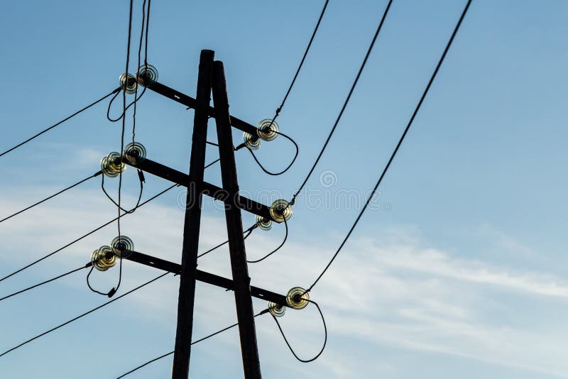 Rusty Power Line is on the Blue Sky with White Clouds Background Stock ...