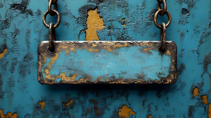 Rusty Blue Metal Sign with Chain Illustration Stock Image - Image of ...