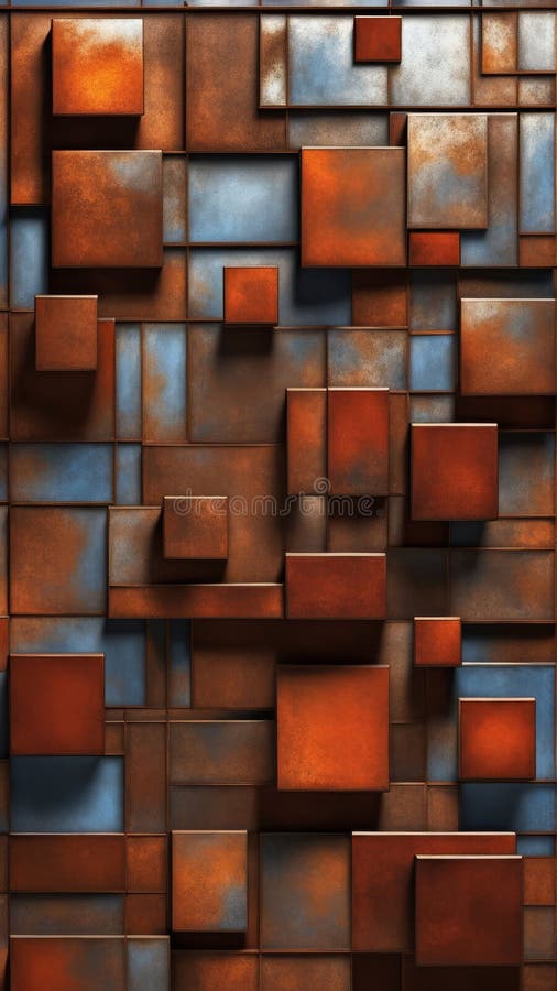 Rusty and Blue Metallic Cubes Creating an Abstract Background Stock ...