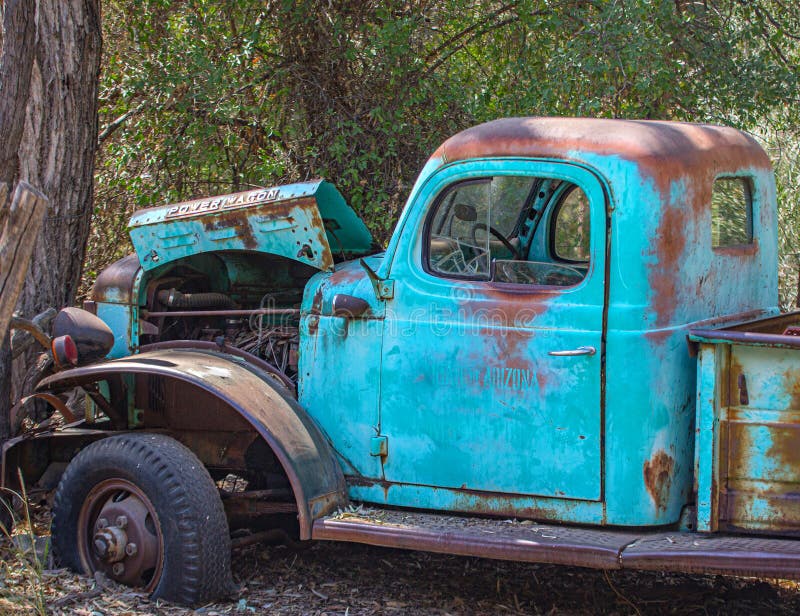 Rusty Blue Old Power Wagon in Arizona Stock Image - Image of truck ...