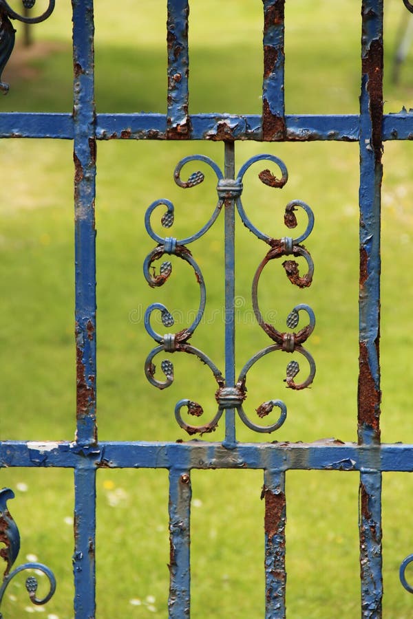 Rusty blue painted gate stock photo. Image of metal, green - 87289710
