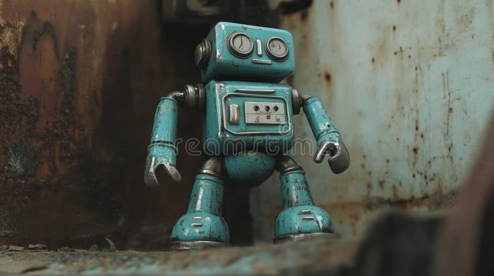 Rusty Robot Toy in an Abandoned Setting Stock Illustration ...