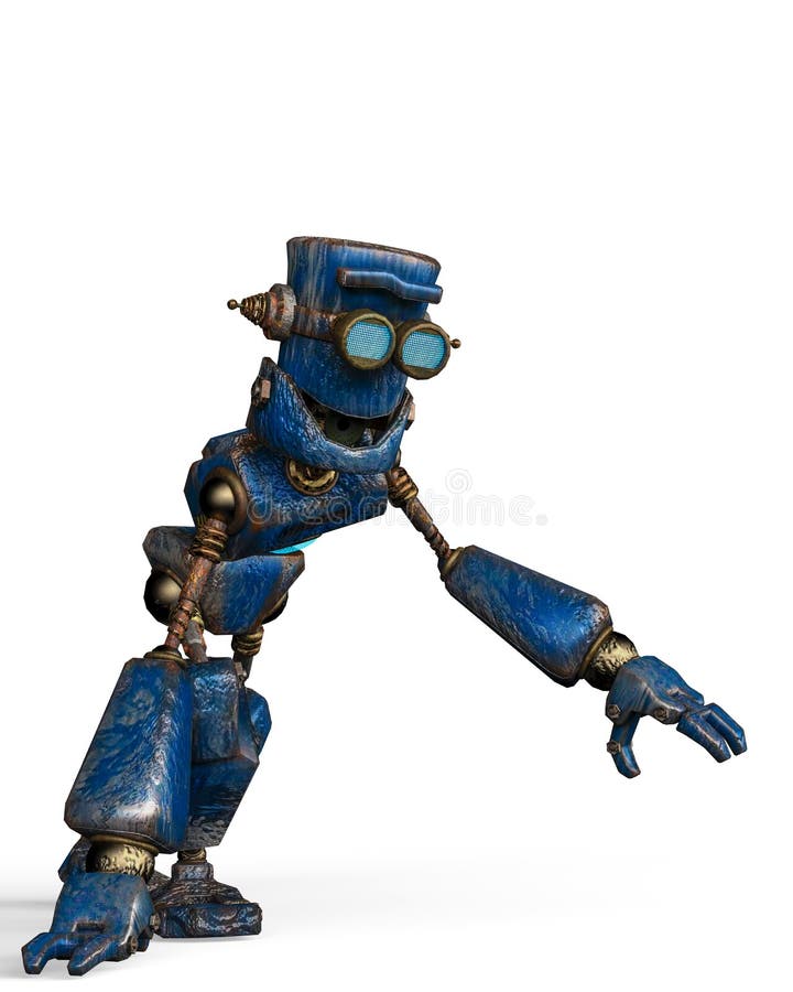 Rusty the Blue Robot in a White Background Stock Illustration ...