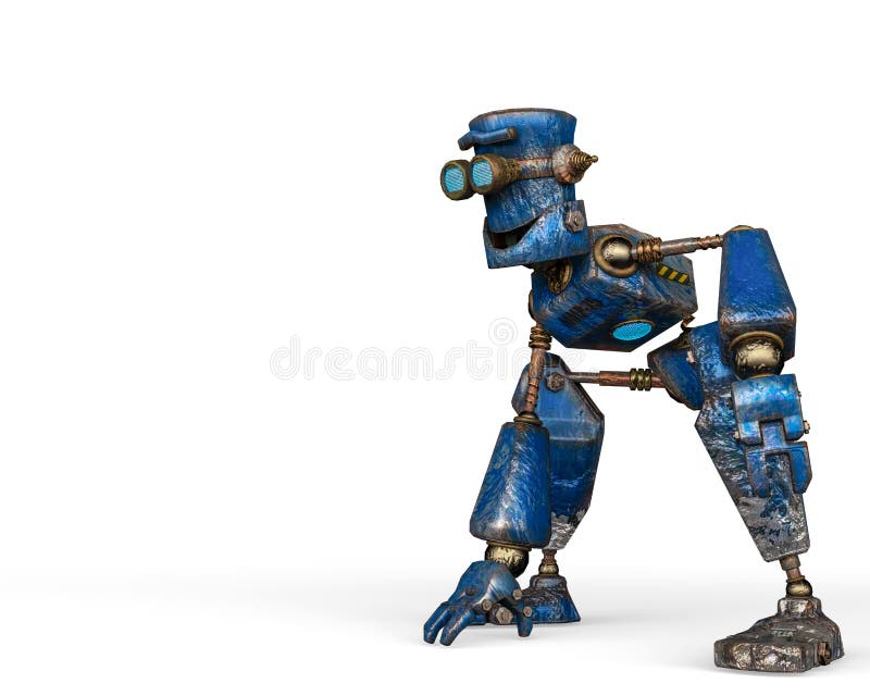 Rusty the Blue Robot in a White Background Stock Illustration ...