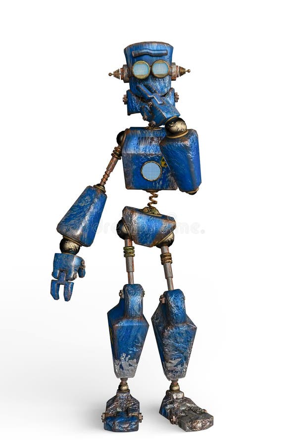 Rusty the Blue Robot in a White Background Stock Illustration ...