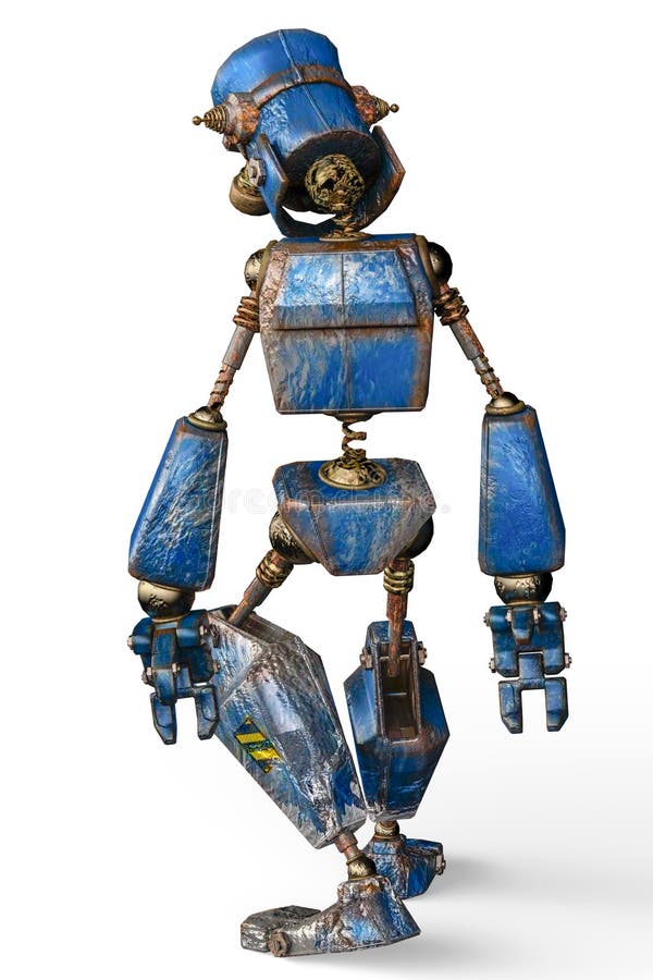 Rusty the Blue Robot in a White Background Stock Illustration ...