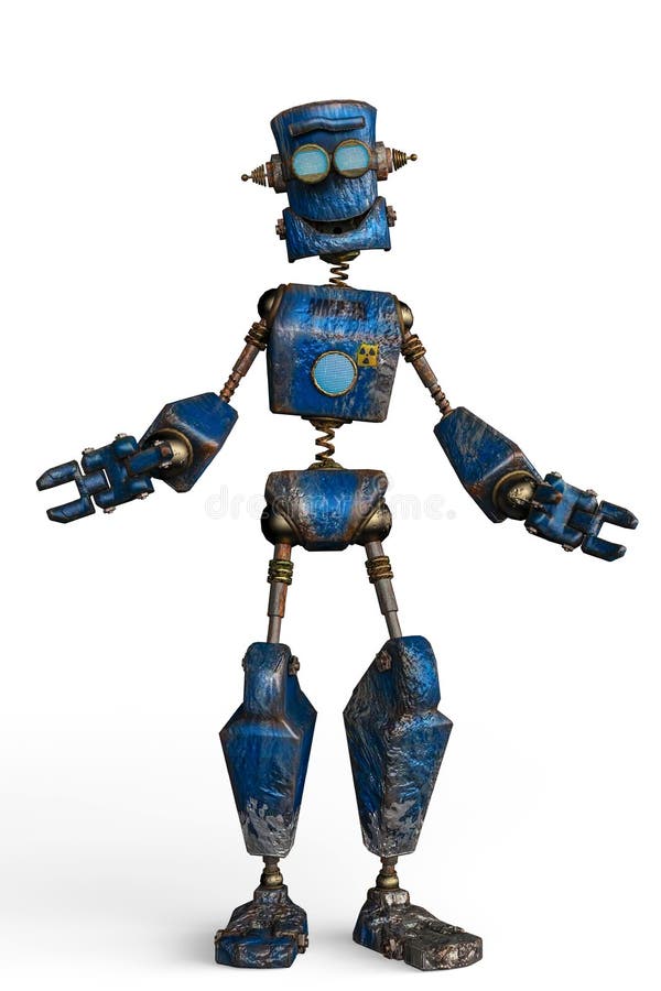 Rusty the Blue Robot in a White Background Stock Illustration ...