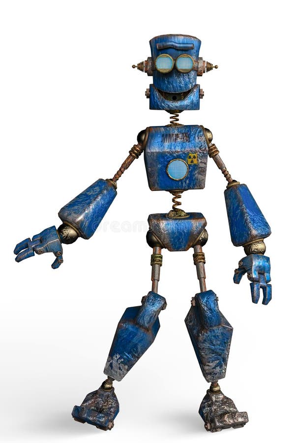 Rusty The Blue Robot In A White Background Stock Illustration ...