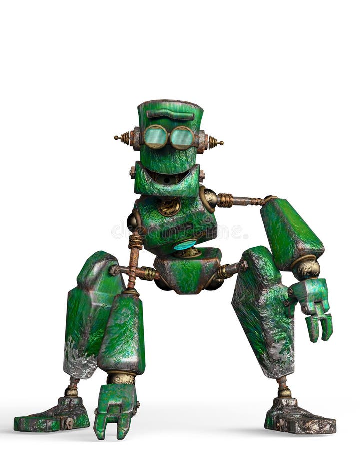 Rusty the Blue Robot in a White Background Stock Illustration ...