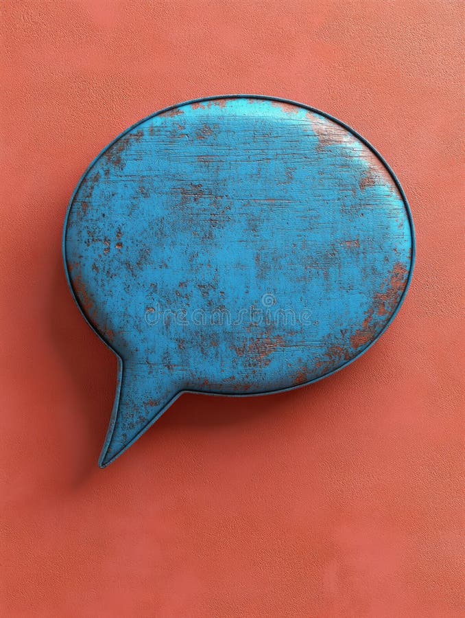 Rusty Blue Speech Bubble on an Orange Textured Background. Stock Image ...