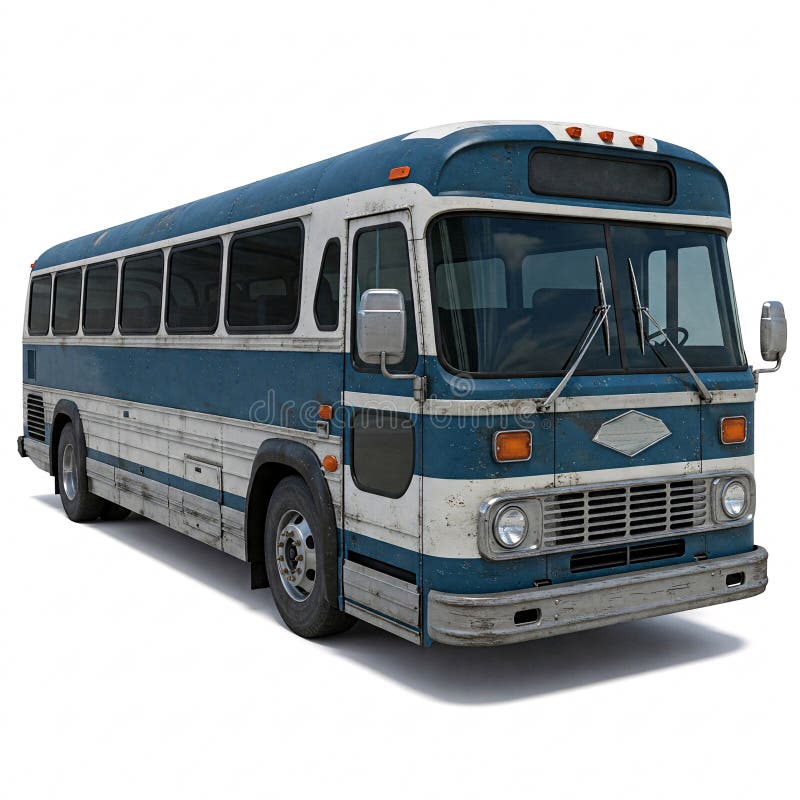 Rusty Blue and White Bus with Visible Wear and Tear Stock Illustration ...