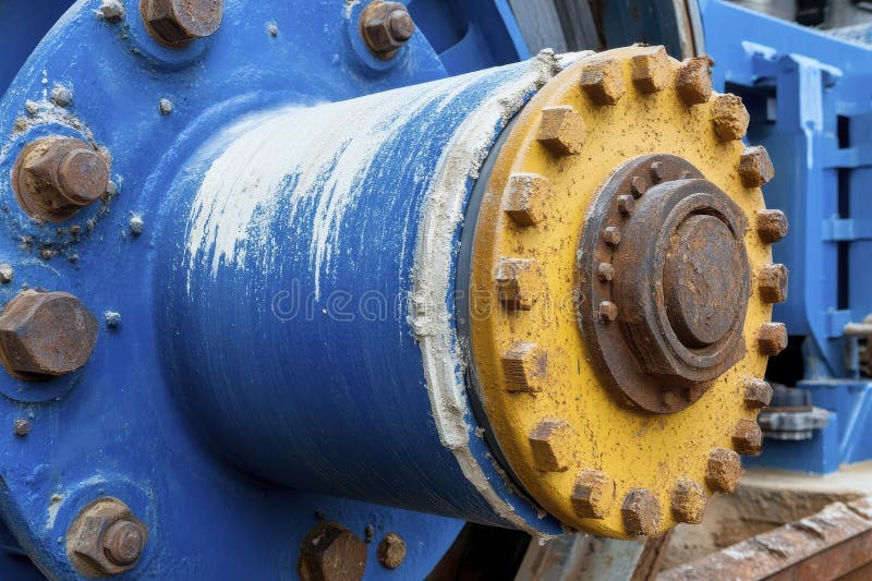 Rusty Blue and Yellow Industrial Machine Part Close-up Stock ...