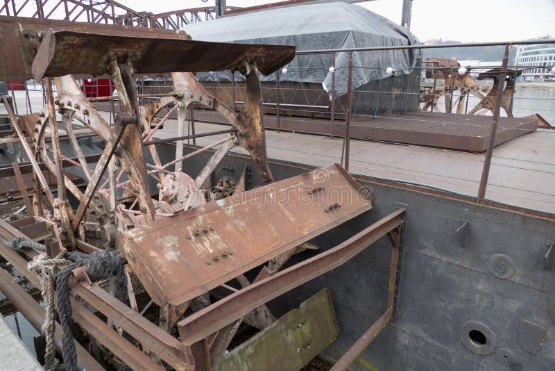 Rusty Boat Engine Wheel on a River Stock Image - Image of junk, vintage ...