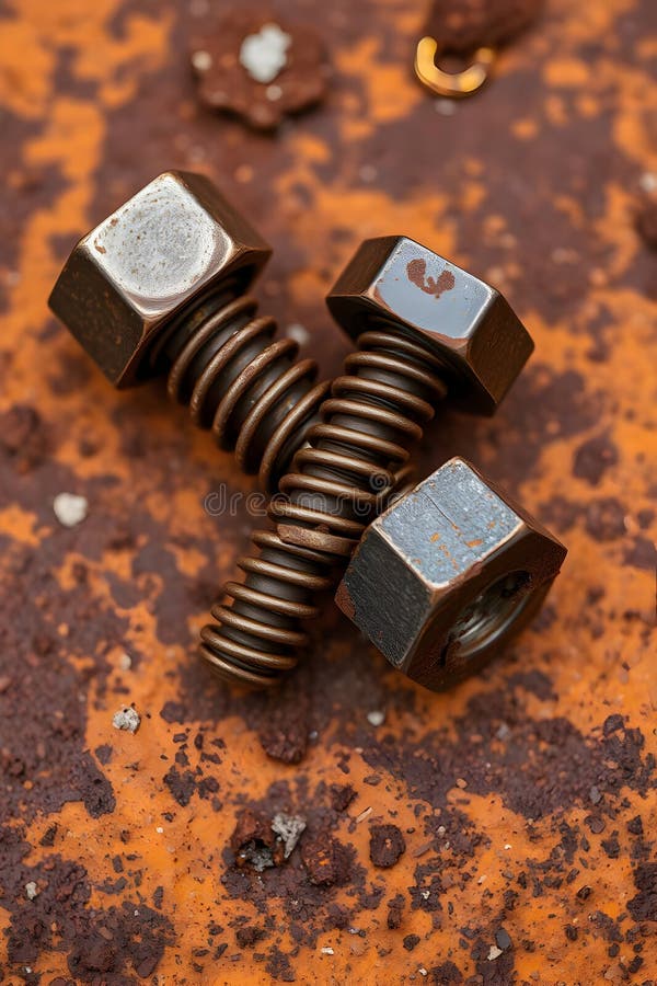 Rusty Bolt and Nut Close-Up on Textured Orange Surface - Industrial ...