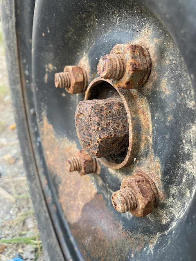 Rusty Bolt and Nut on Iron Wheel Stock Image - Image of outdoor, iron ...