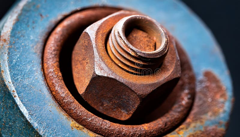 Rusty Bolt and Nut Resting on a Weathered Surface Showcasing Texture ...