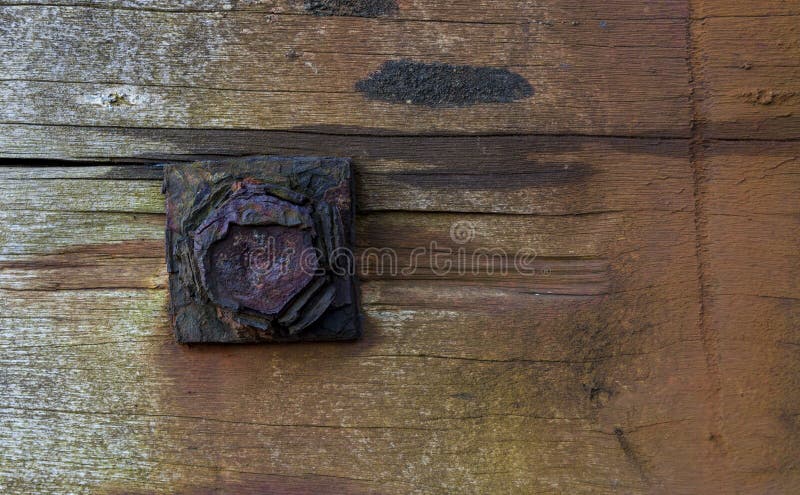 Rusty bolt through timber. stock image. Image of wood - 79061099
