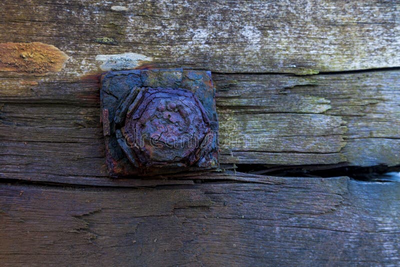 Rusty bolt through timber. stock image. Image of bolt - 79061495