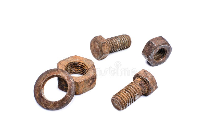 Rusty Bolts and Nuts on White Background Stock Photo - Image of nuts ...