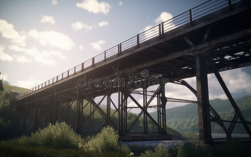 Rusty Bridge Over Water. Created by Generative Artificial Intelligence ...